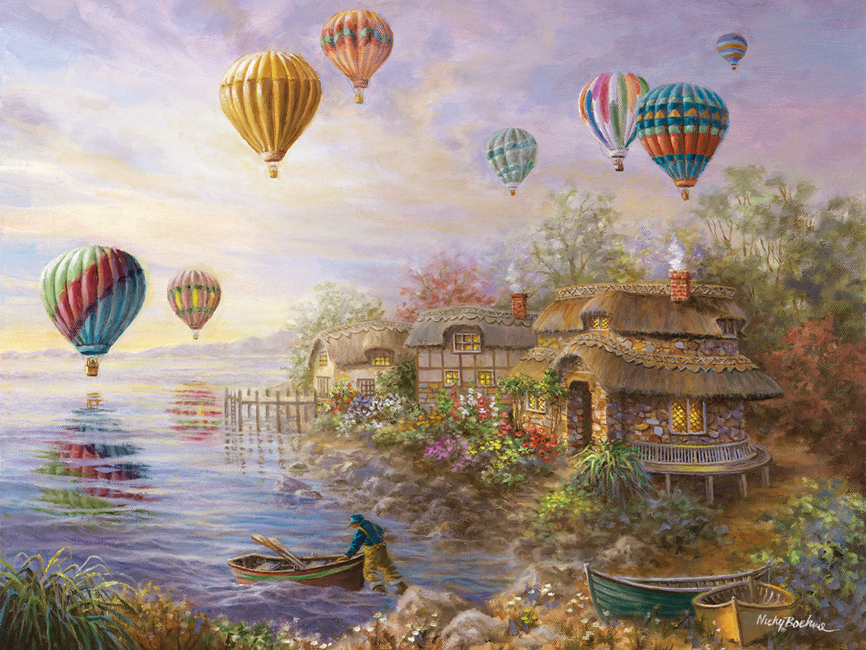 Air Balloons over Cottageville Wall Art by Nicky Boehme | Fine Art Canvas