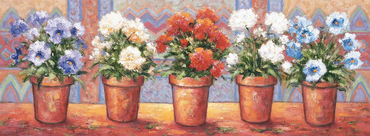 Debra Lake's Row Of Flower Pots - A Canvas Art Prints | Fine Art Canvas