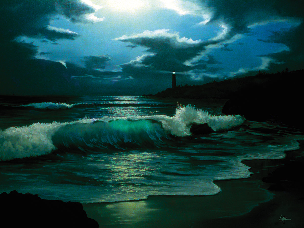 Lighthouse at Night Wall Art by Thomas Linker | Fine Art Canvas