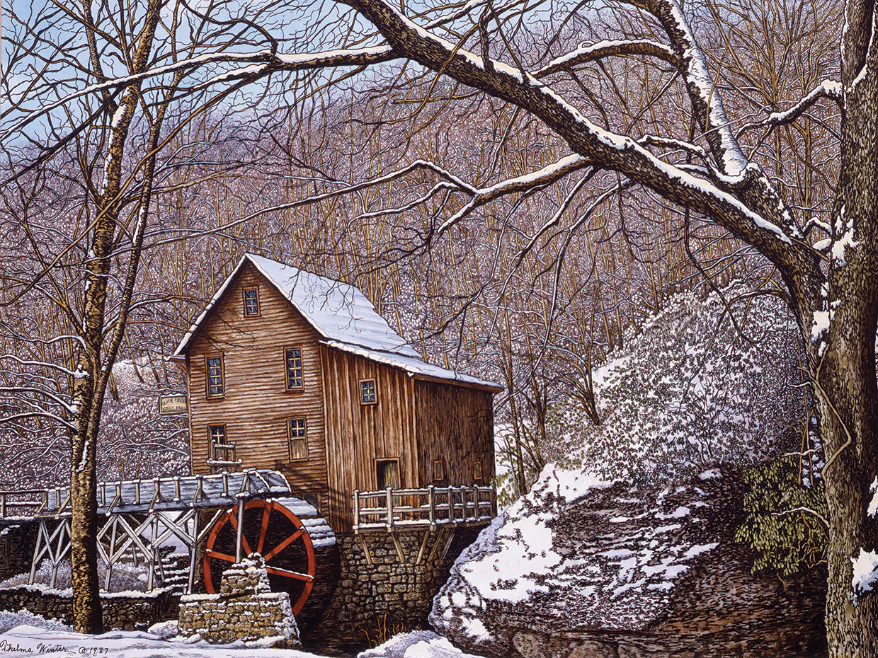 Glade Creek Grist Mill In Winter by Thelma Winter | FineArtCanvas.com ...