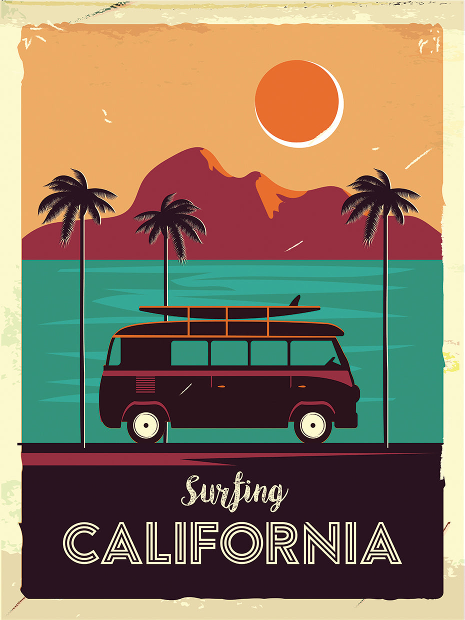 DP Gallery's Cali Surfing Bus Poster Canvas Prints | Fine Art Canvas ...