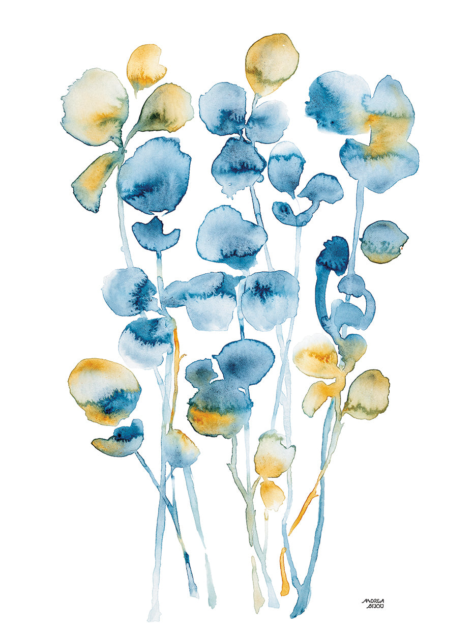 Andrea Bijou's Blue and Gold Watercolor Floral Canvas Art Prints | Fine ...