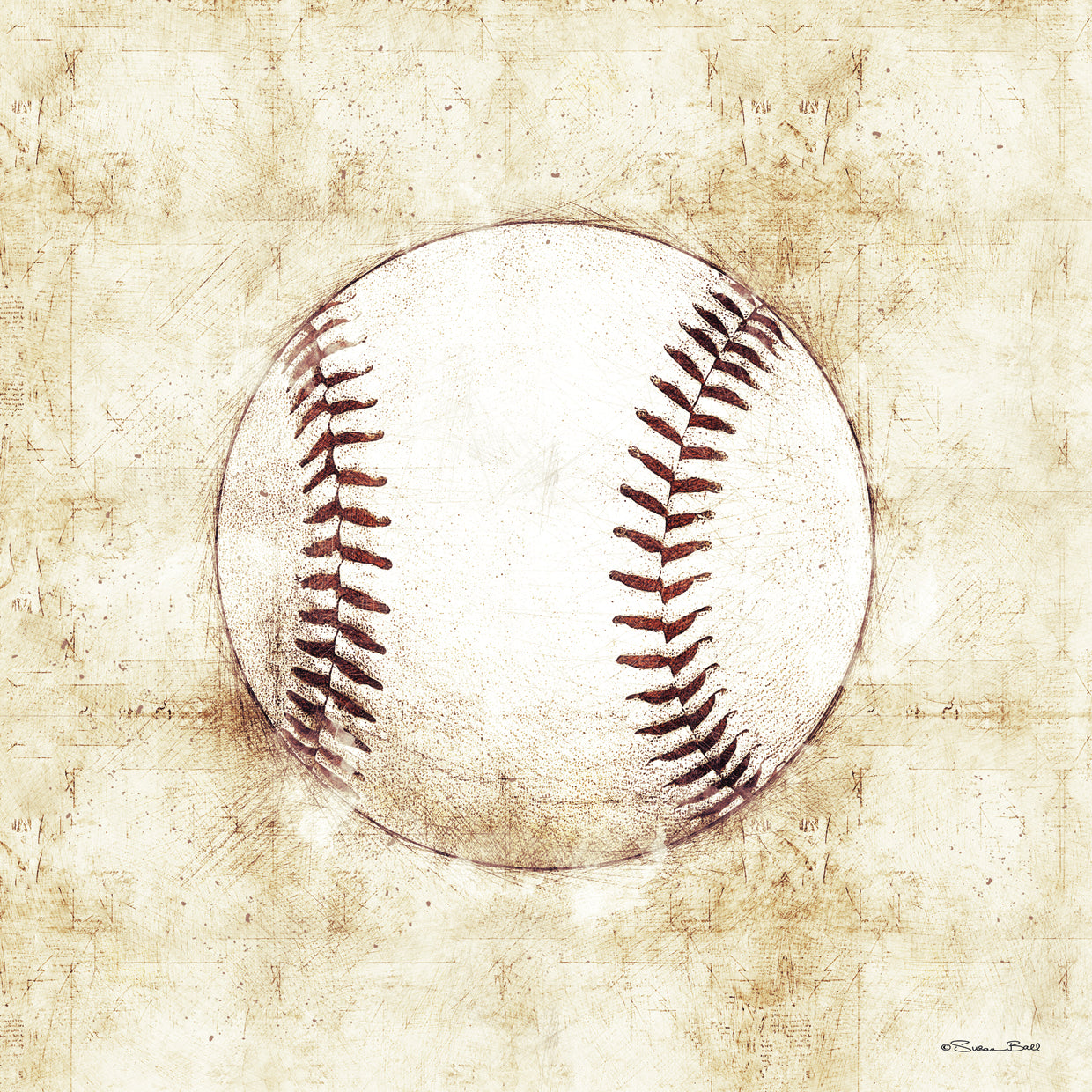 Susan Ball's Baseball Sketch Canvas Art Prints | Fine Art Canvas ...