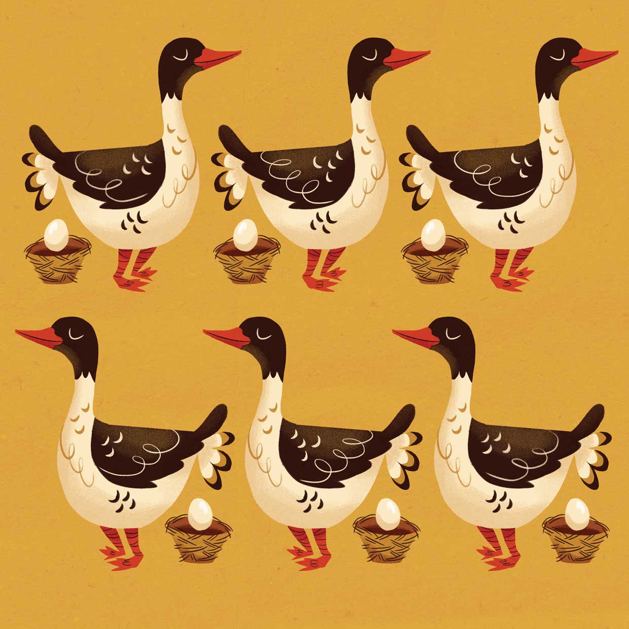 Ann Shen's 12 Days of Christmas 6 Geese Laying Canvas Art Prints | Fine ...