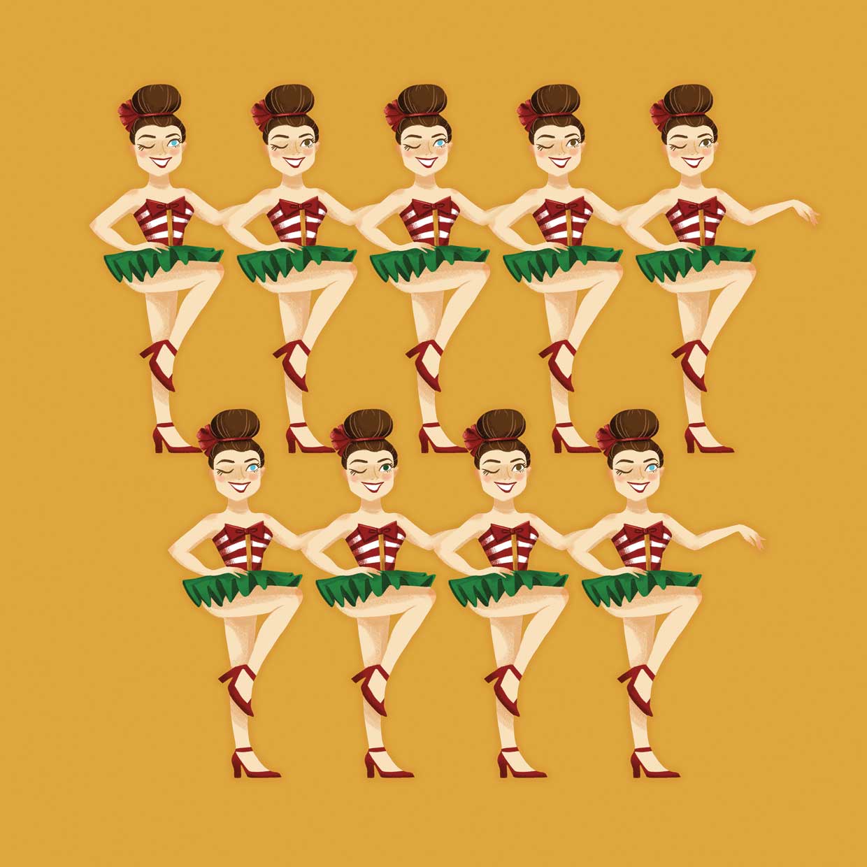 Ann Shen's 12 Days of Christmas 9 Ladies Dancing Canvas Art Prints ...