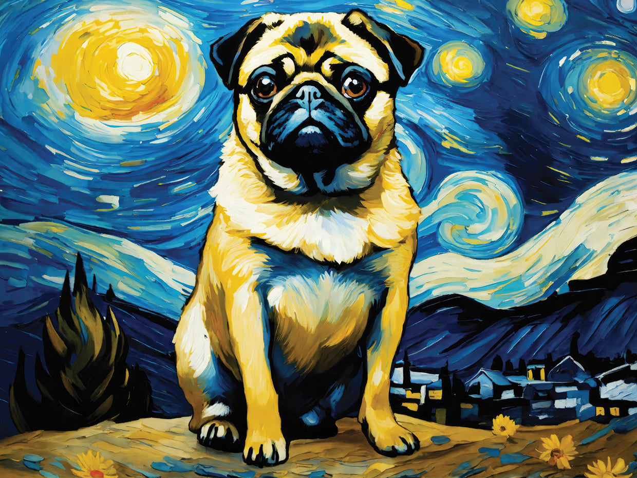 The Pop Art Factory's Van gogh Inspired Dogs Pug Canvas Art Prints ...